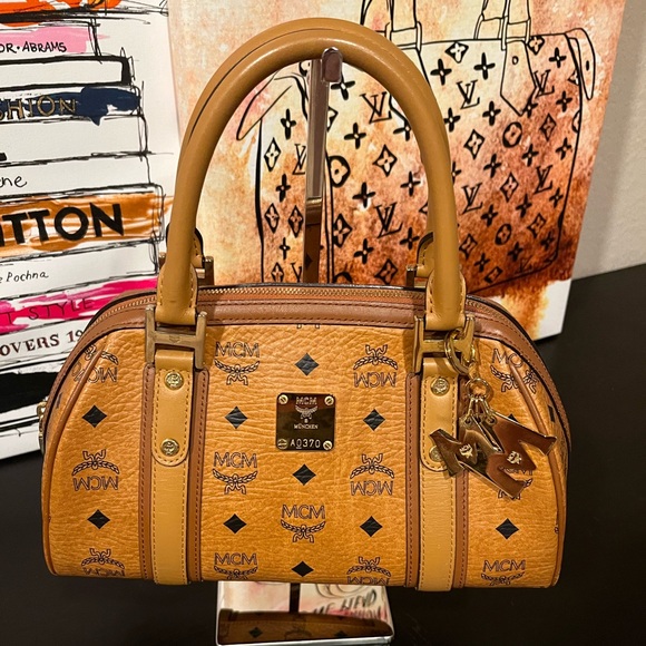 MCM | Bags | Euc Authentic Mcm Logo Visetos Leather Satchel Wmcm Charms ...